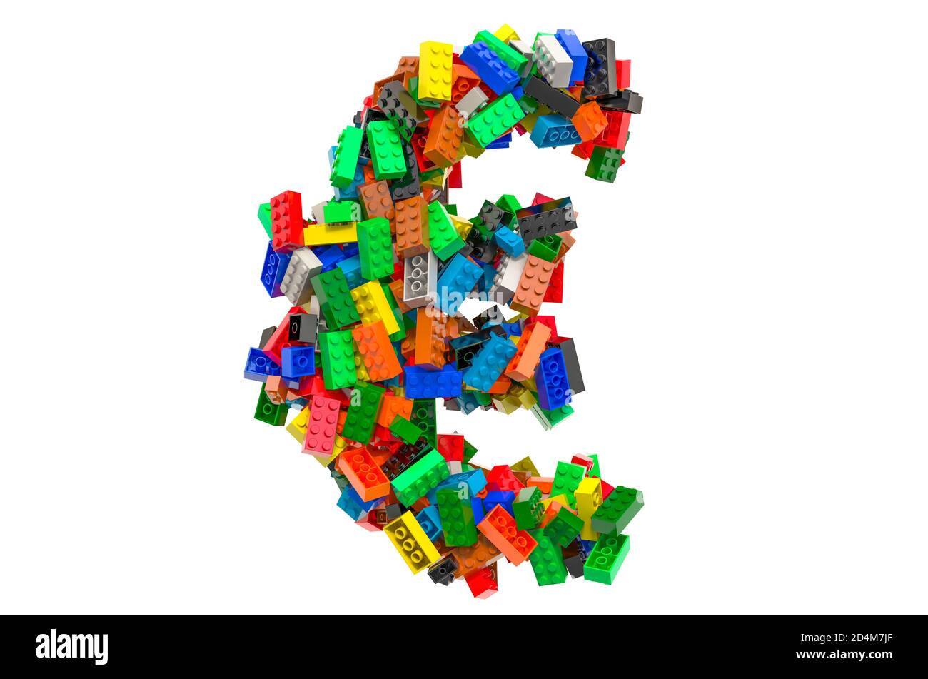 Euro from colored plastic building blocks, 3D rendering isolated on ...