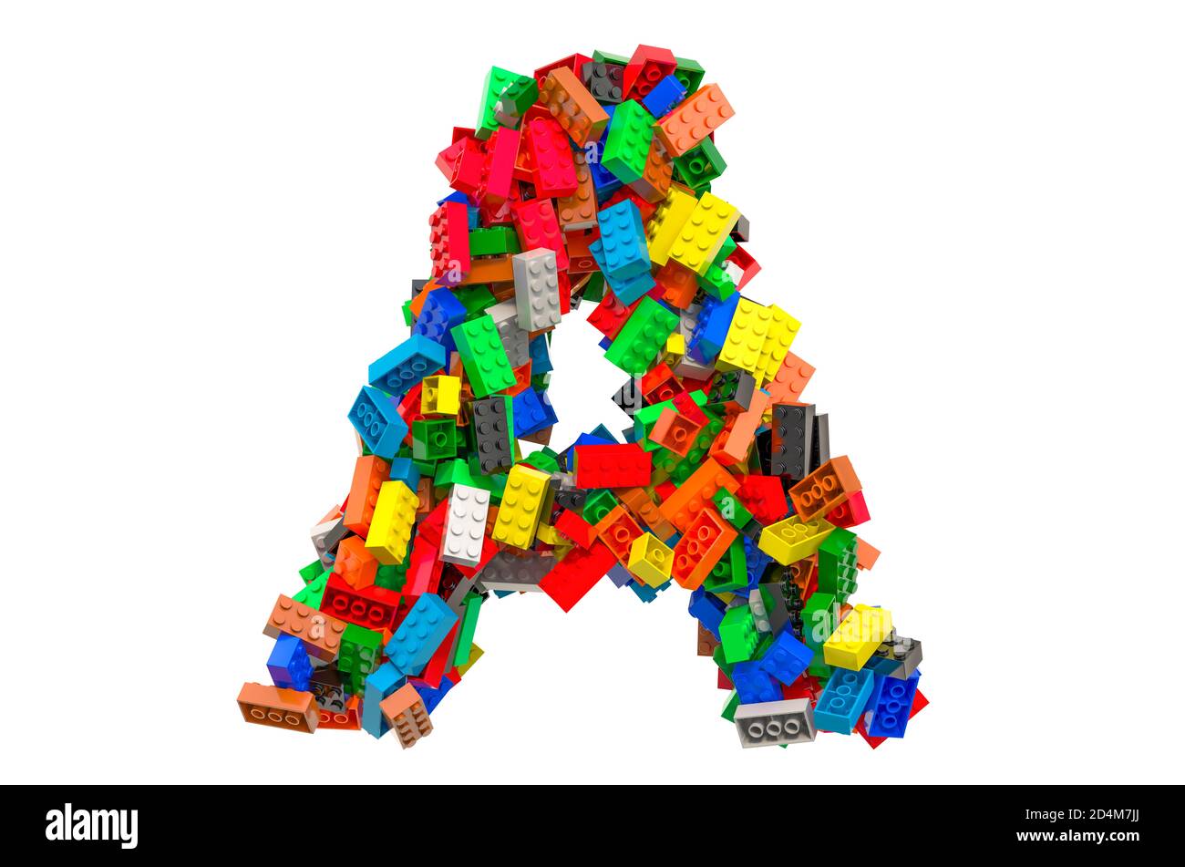 Letter A from colored plastic building blocks, 3D rendering isolated on ...