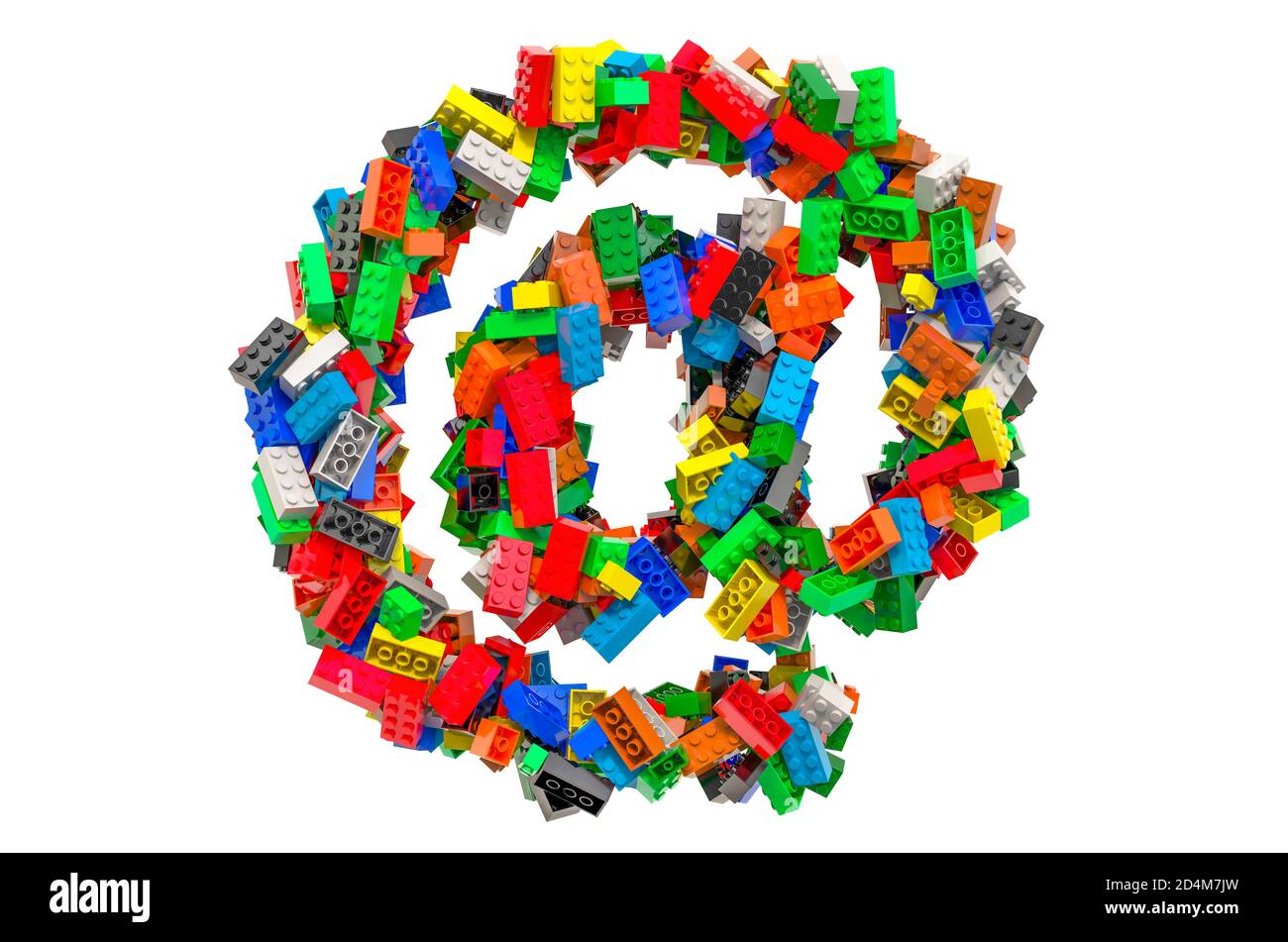 E-mail sign from colored plastic building blocks, 3D rendering isolated ...