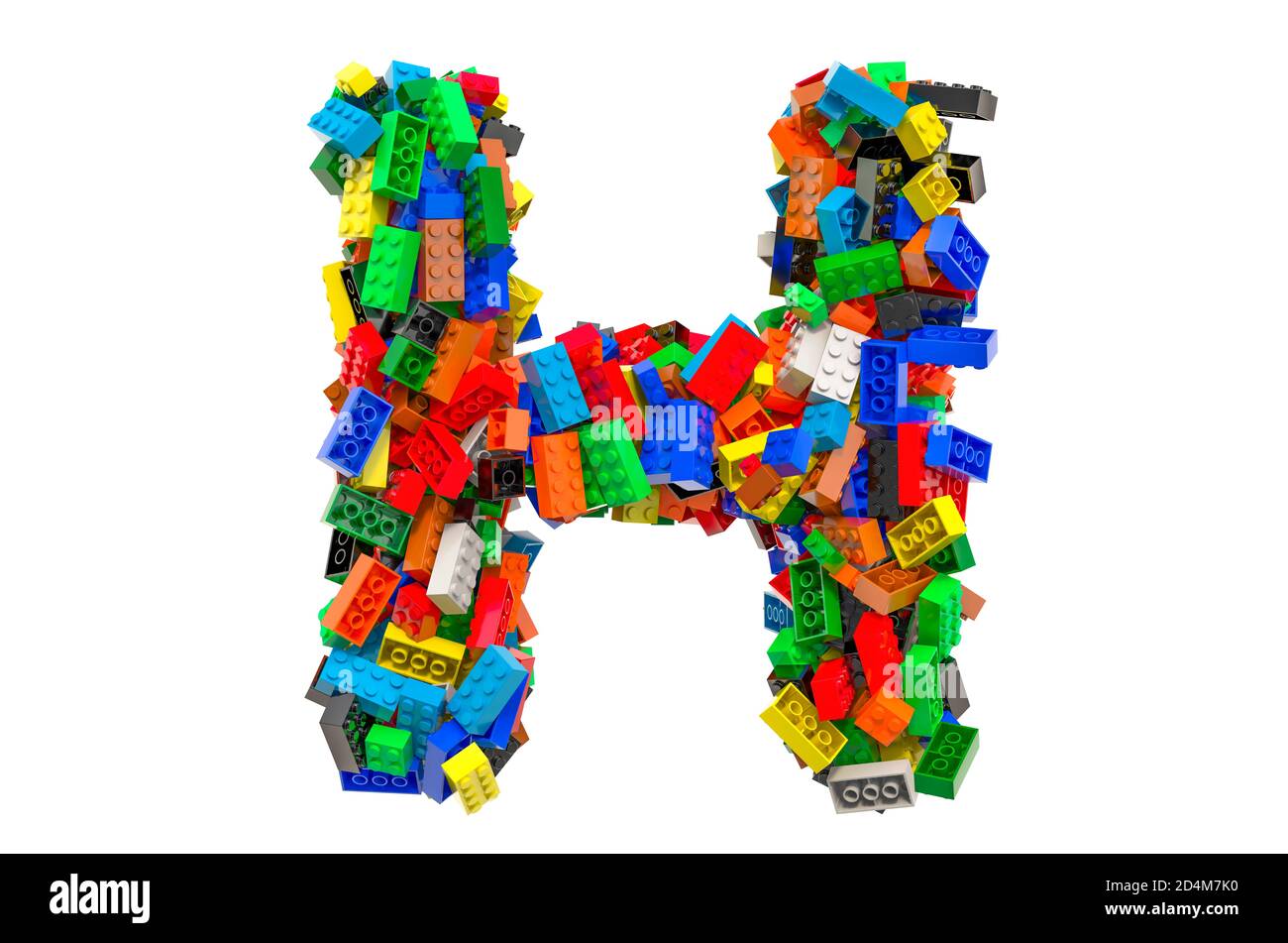 Letter H from colored plastic building blocks, 3D rendering isolated on ...