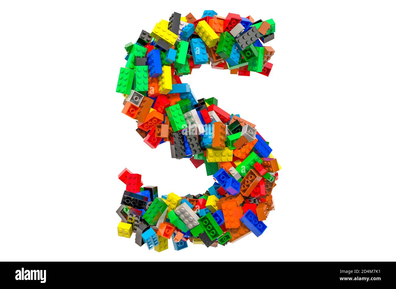 Letter S from colored plastic building blocks, 3D rendering isolated on ...