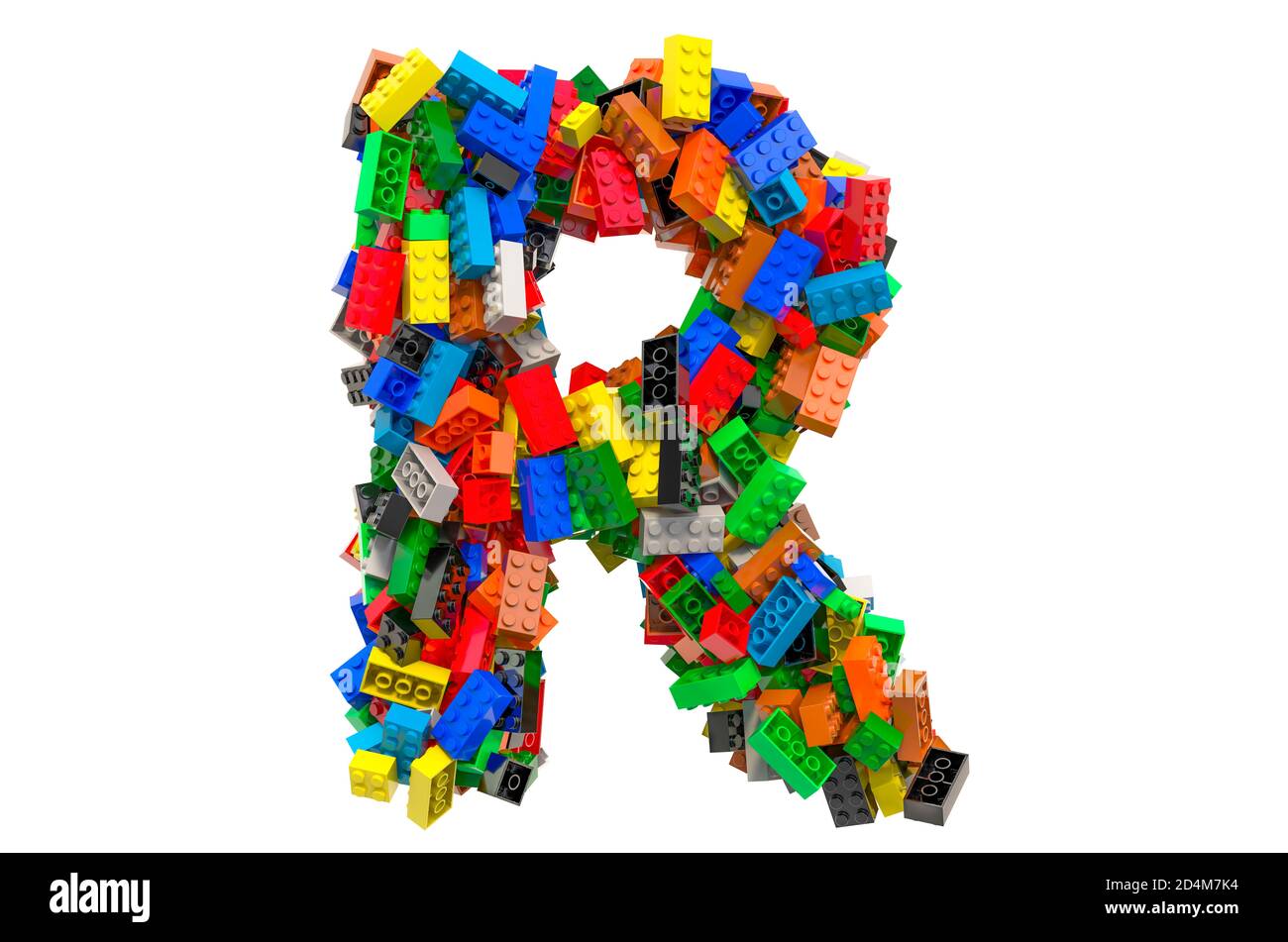 Letter R from colored plastic building blocks, 3D rendering isolated on ...
