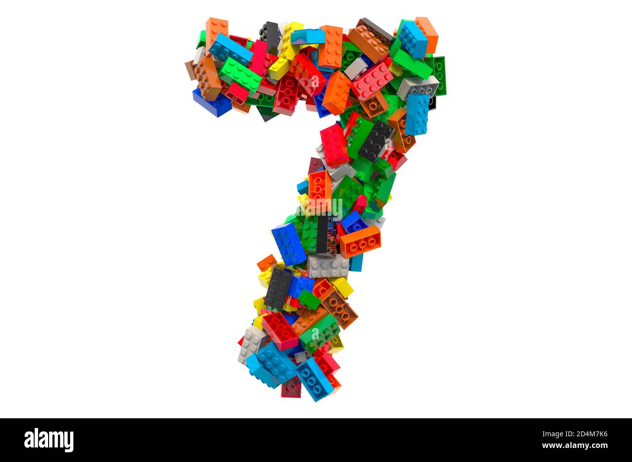 Number 7 from colored plastic building blocks, 3D rendering isolated on ...