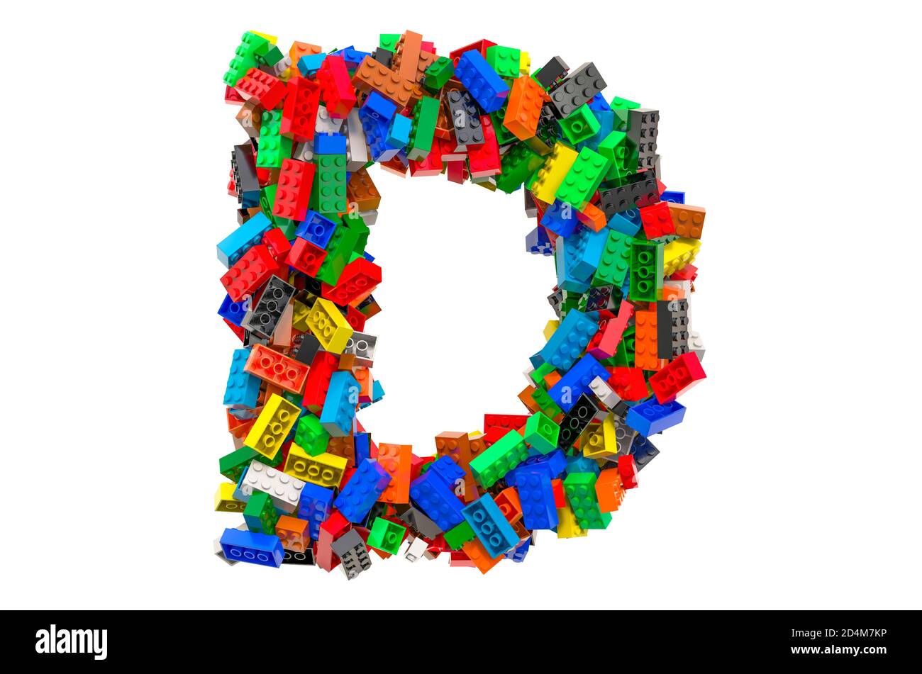 Letter D from colored plastic building blocks, 3D rendering isolated on ...