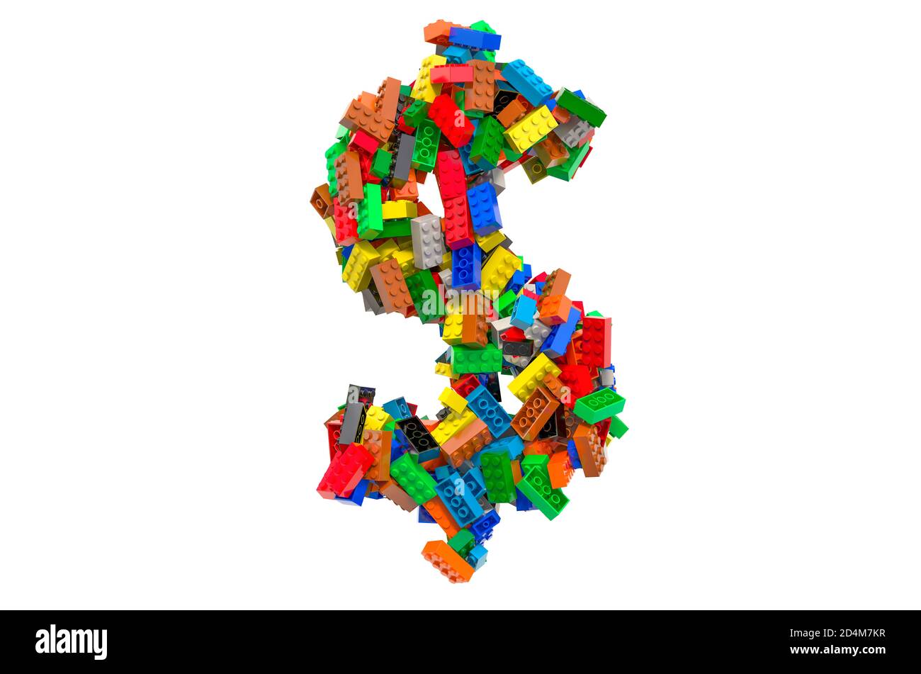 Dollar from colored plastic building blocks, 3D rendering isolated on ...