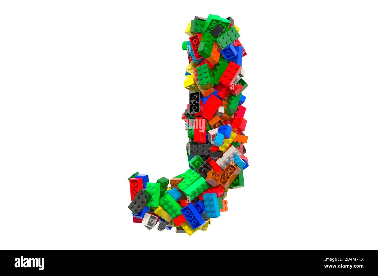 Letter J from colored plastic building blocks, 3D rendering isolated on ...