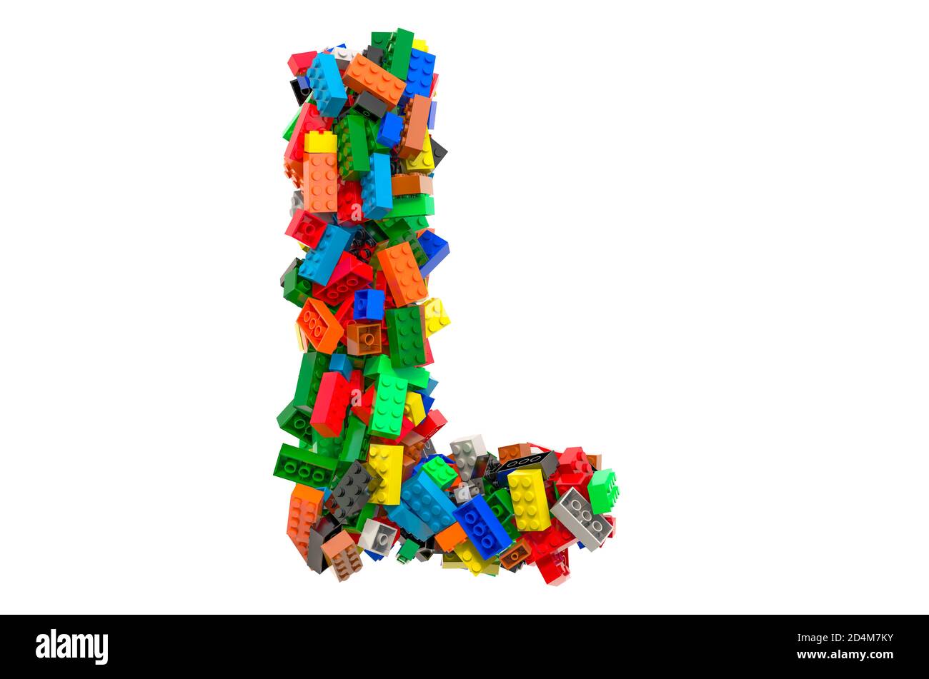 Letter L from colored plastic building blocks, 3D rendering isolated on ...