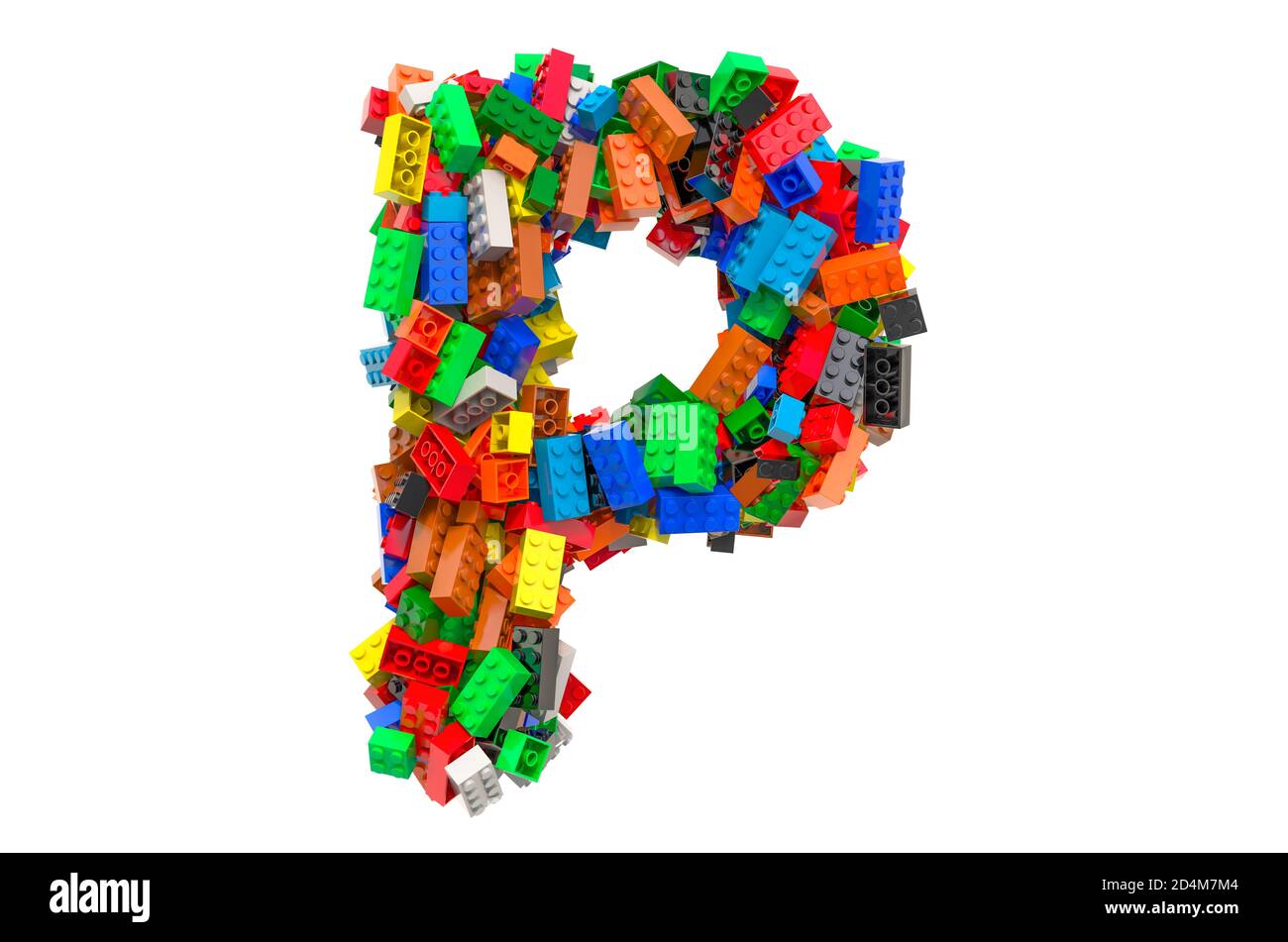 Letter P from colored plastic building blocks, 3D rendering isolated on ...