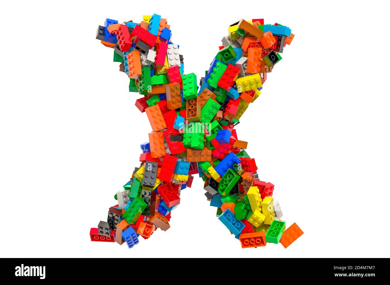 Letter X from colored plastic building blocks, 3D rendering isolated on ...