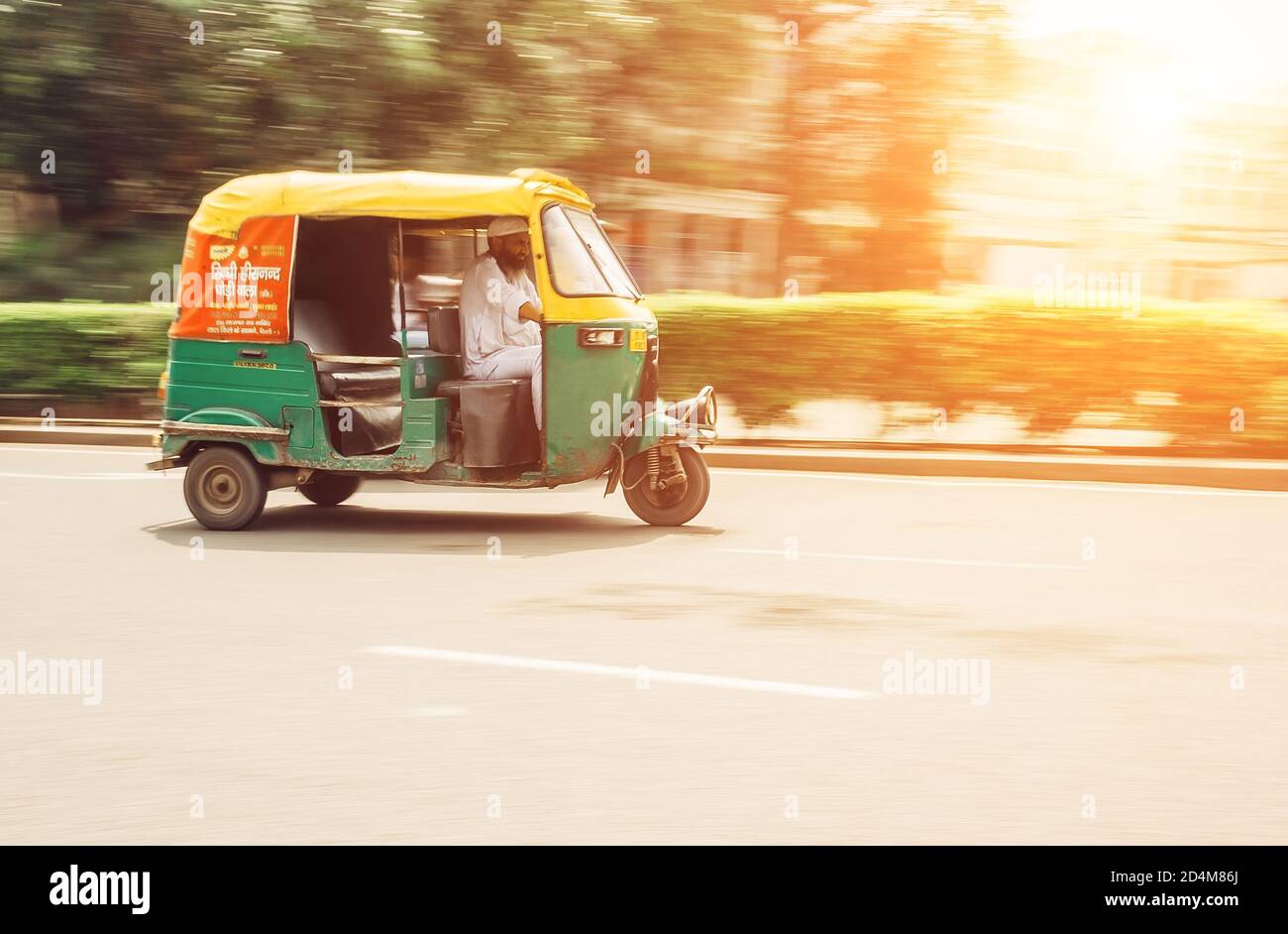 New Delhi, India - AUGUST 13: Moto-Rickshaw in motion, New Delhi, India ...