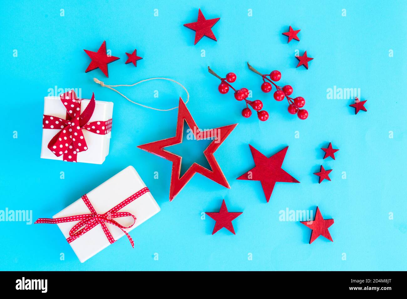 Christmas flat lay scene with golden decorations Stock Photo - Alamy
