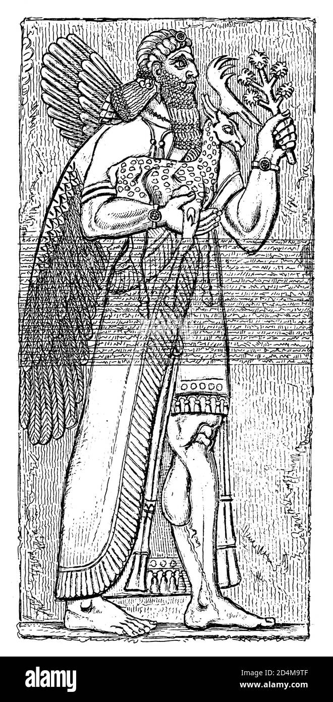 19th-century illustration of an Assyrian deity. Published in ...