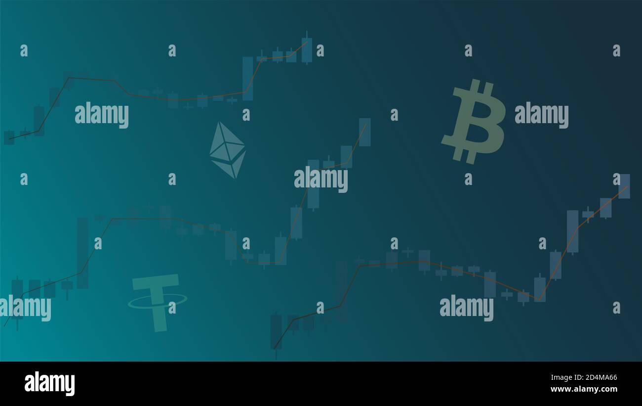 Abstract cryptocurrency blue background with graphs and symbols. Logos ...