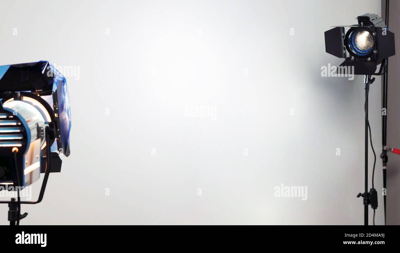 Empty photo shooting studio between two standing spotlights realistic ...