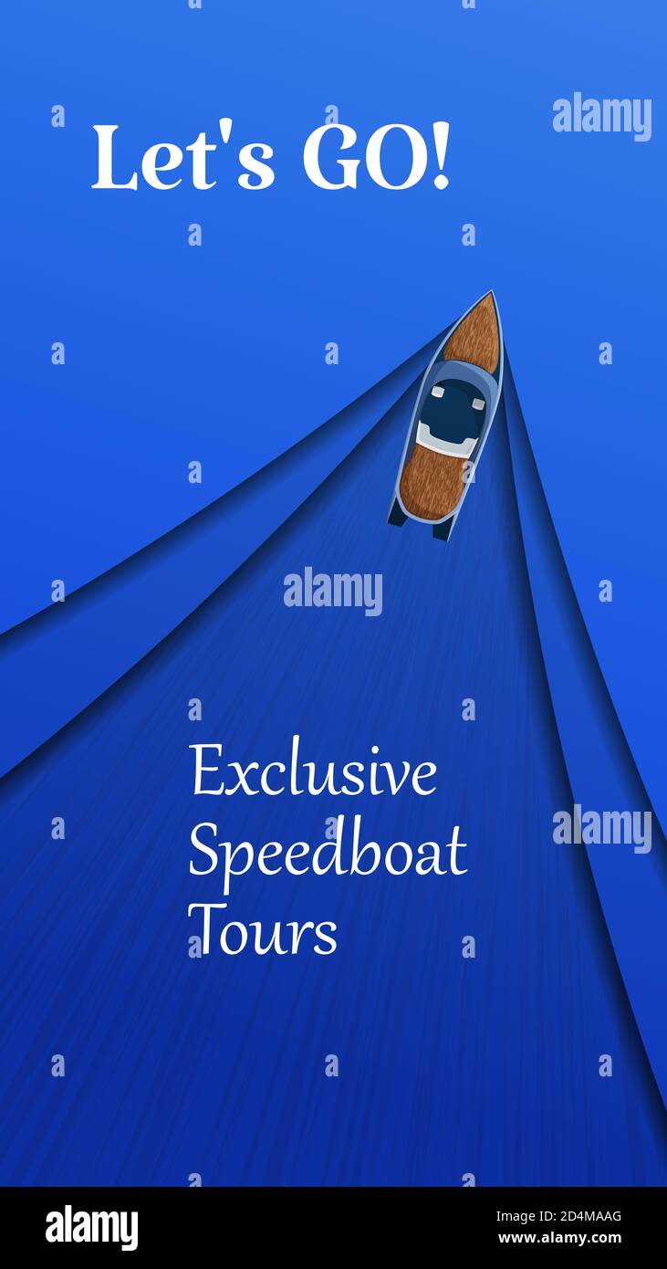 Flyer for speedboat tours on a blue background. Vertical banner with a ...