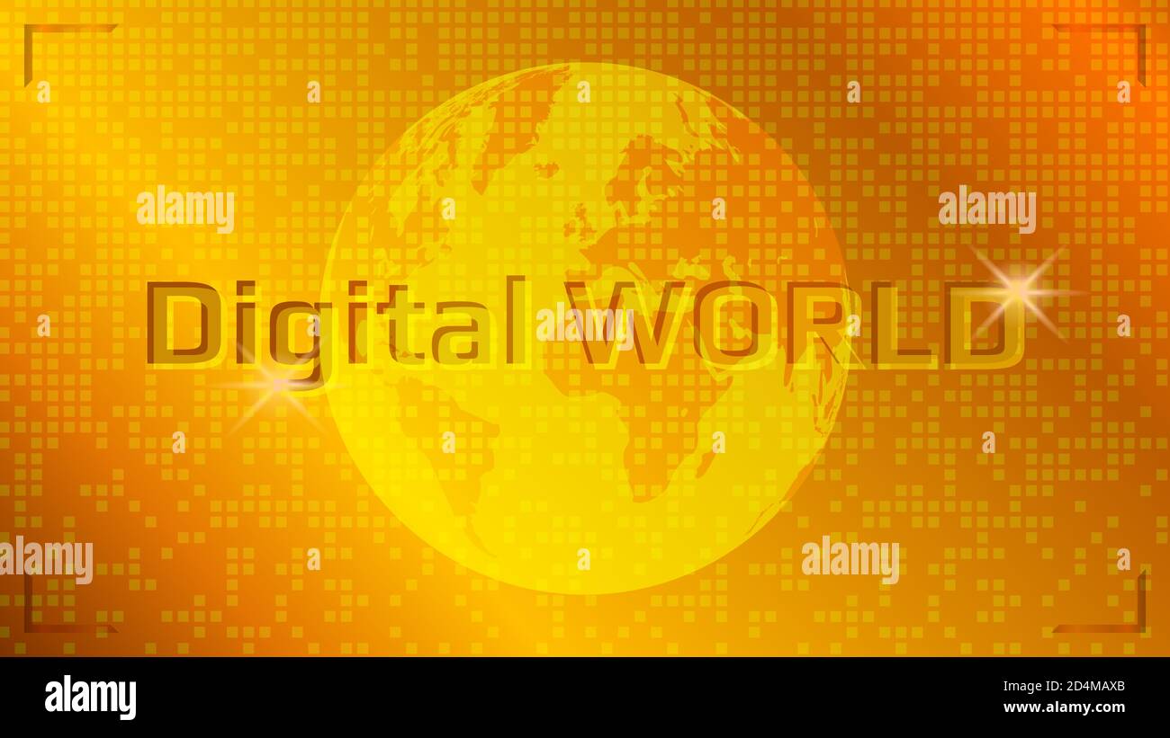 Digital world abstract golden background. Planet Earth on a yellow ...