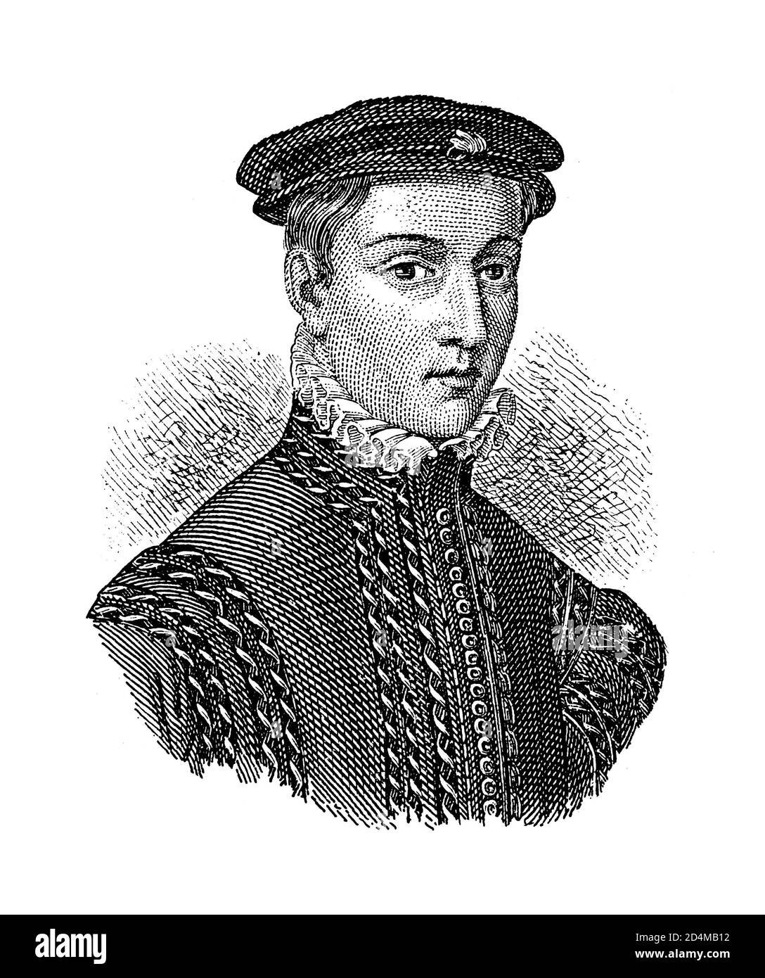 19th-century engraving of a ruff and beret of c. 1560. Published in ...