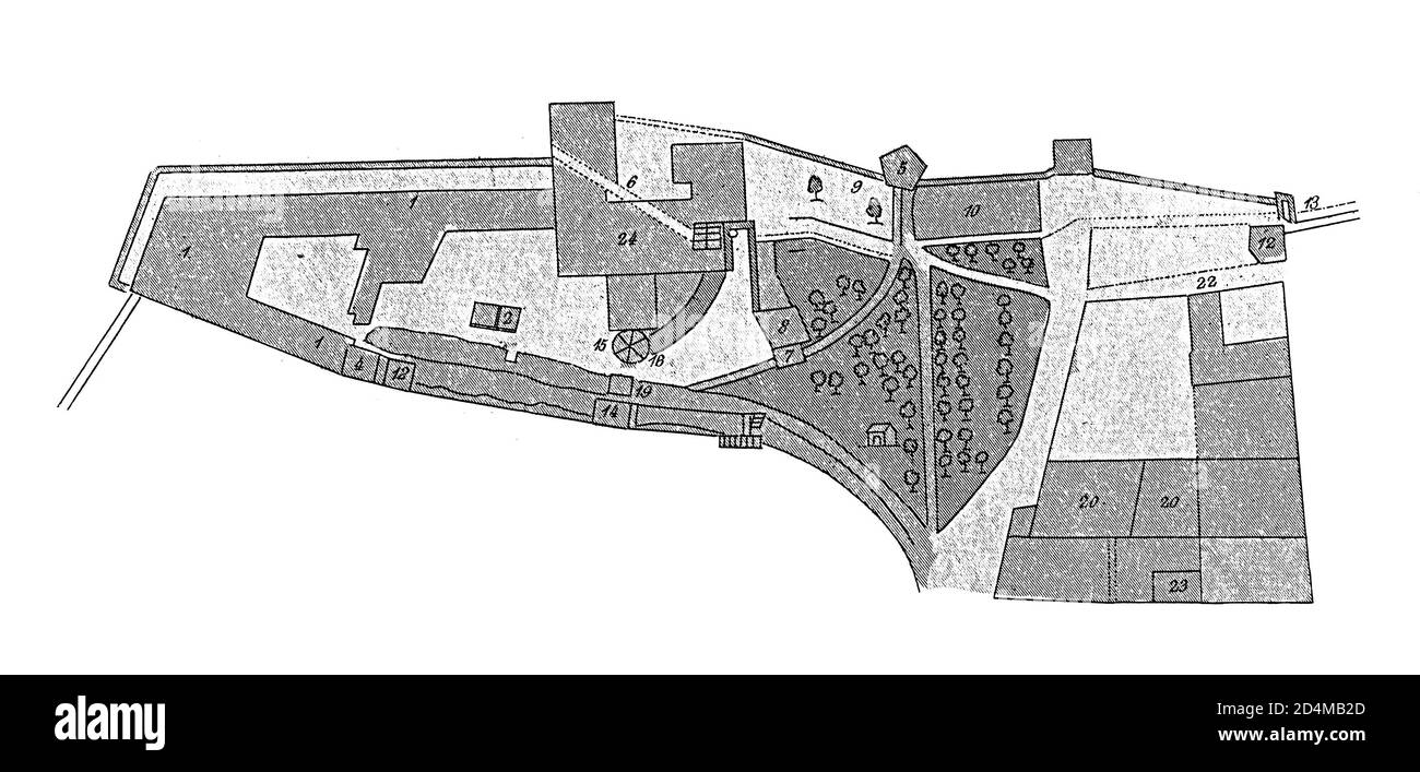 Antique 19th-century engraving of a plan of Nuremberg Castle (XV ...