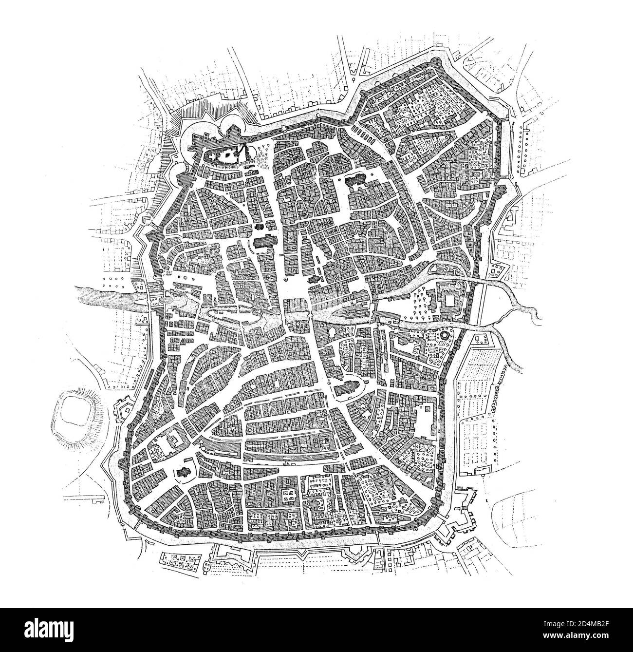 19th-century engraving of a plan of Nuremberg. Published in ...