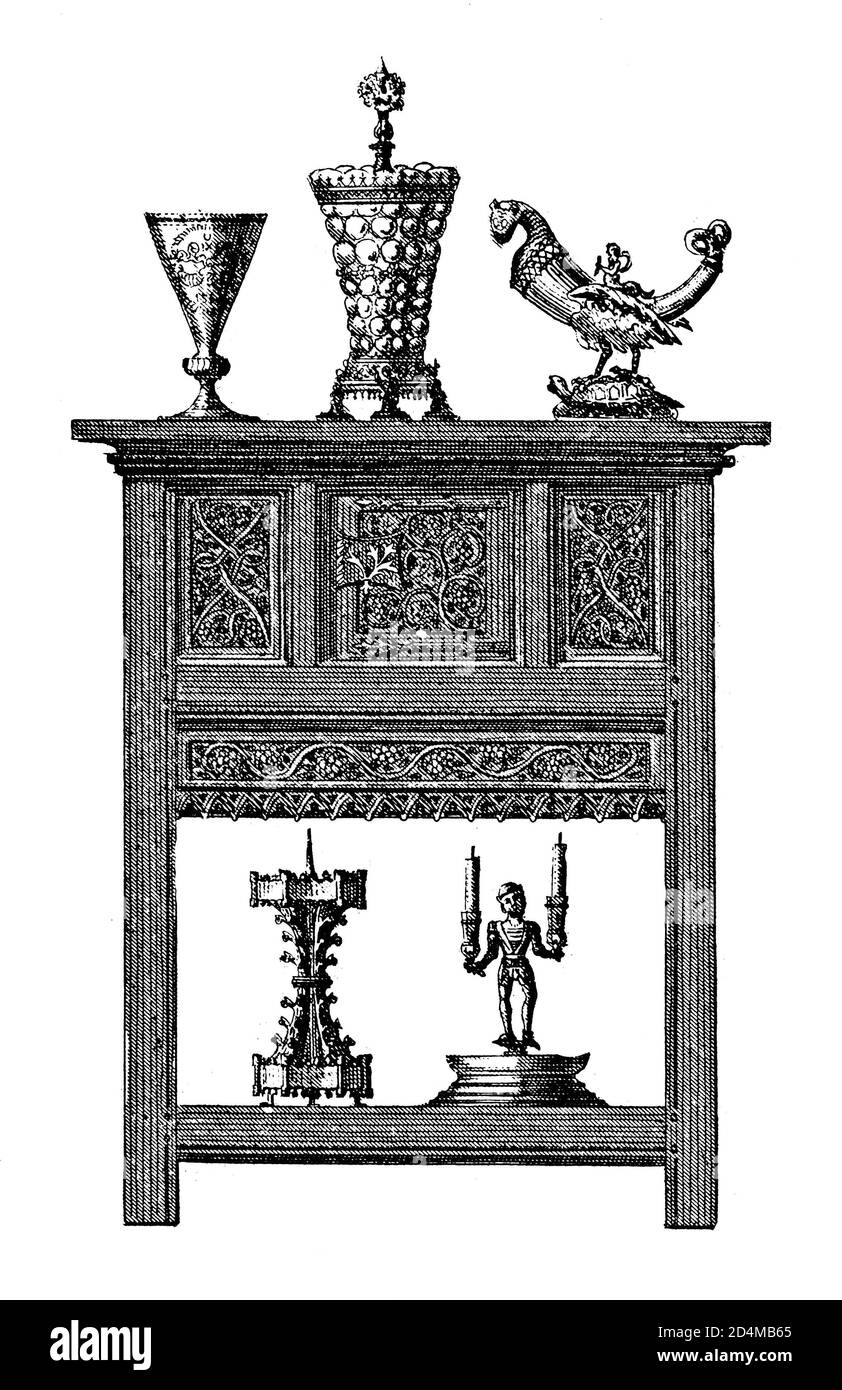 19th-century engraving of Renaissance artefacts. Published in ...