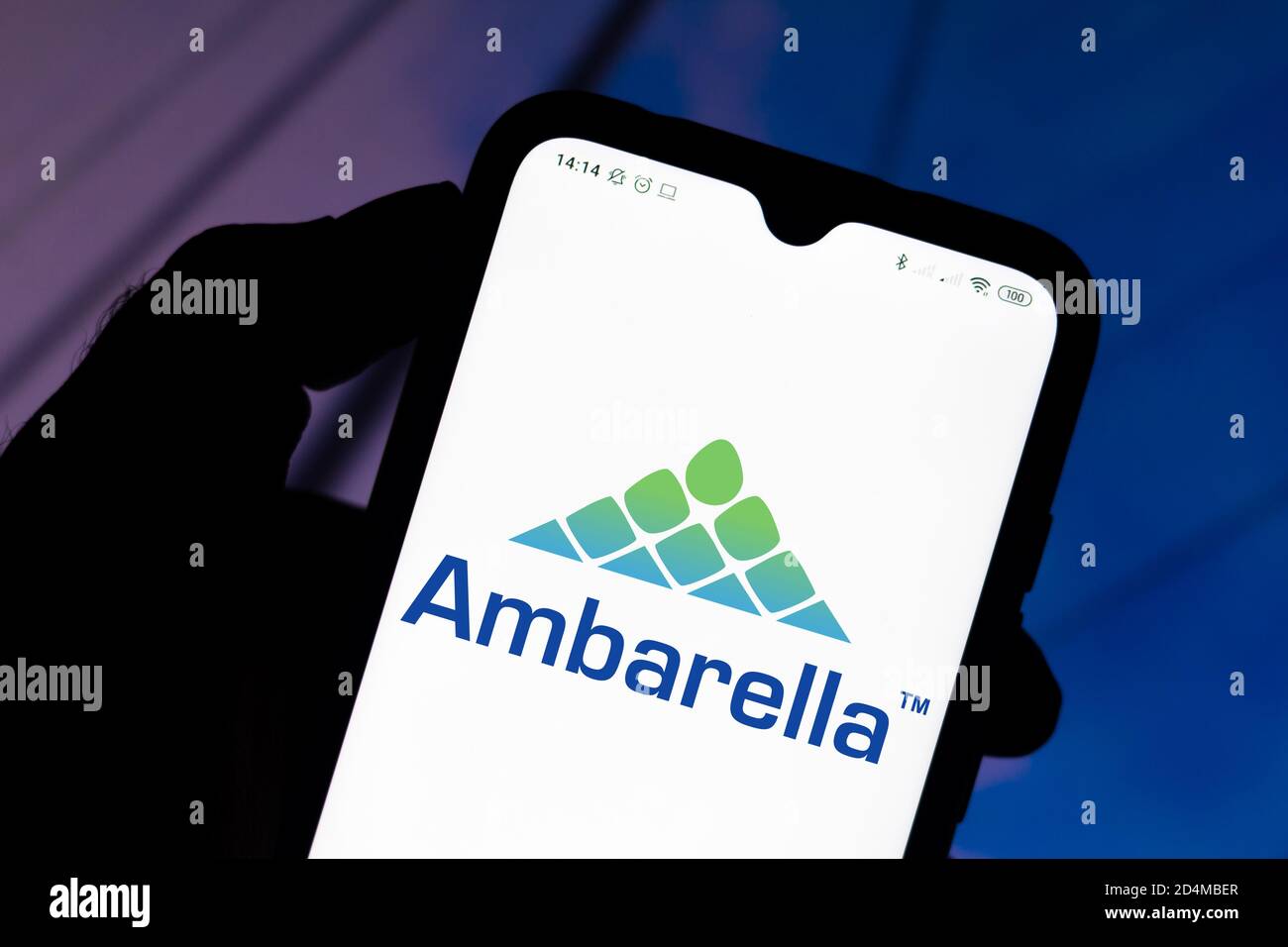 In this photo illustration the Ambarella logo seen displayed on a ...