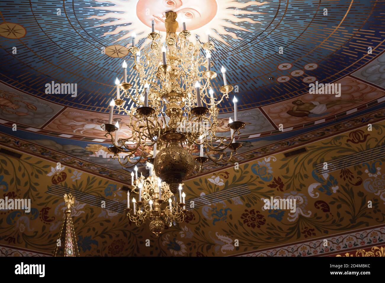 Moscow, Russia - September 5, 2020. Beautiful chandelier with candles ...