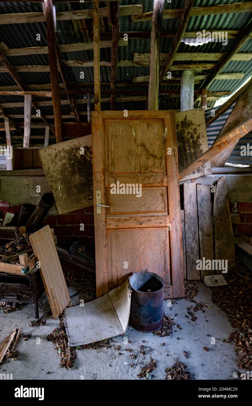 Vertical shot of a damaged house with weathered details Stock Photo - Alamy