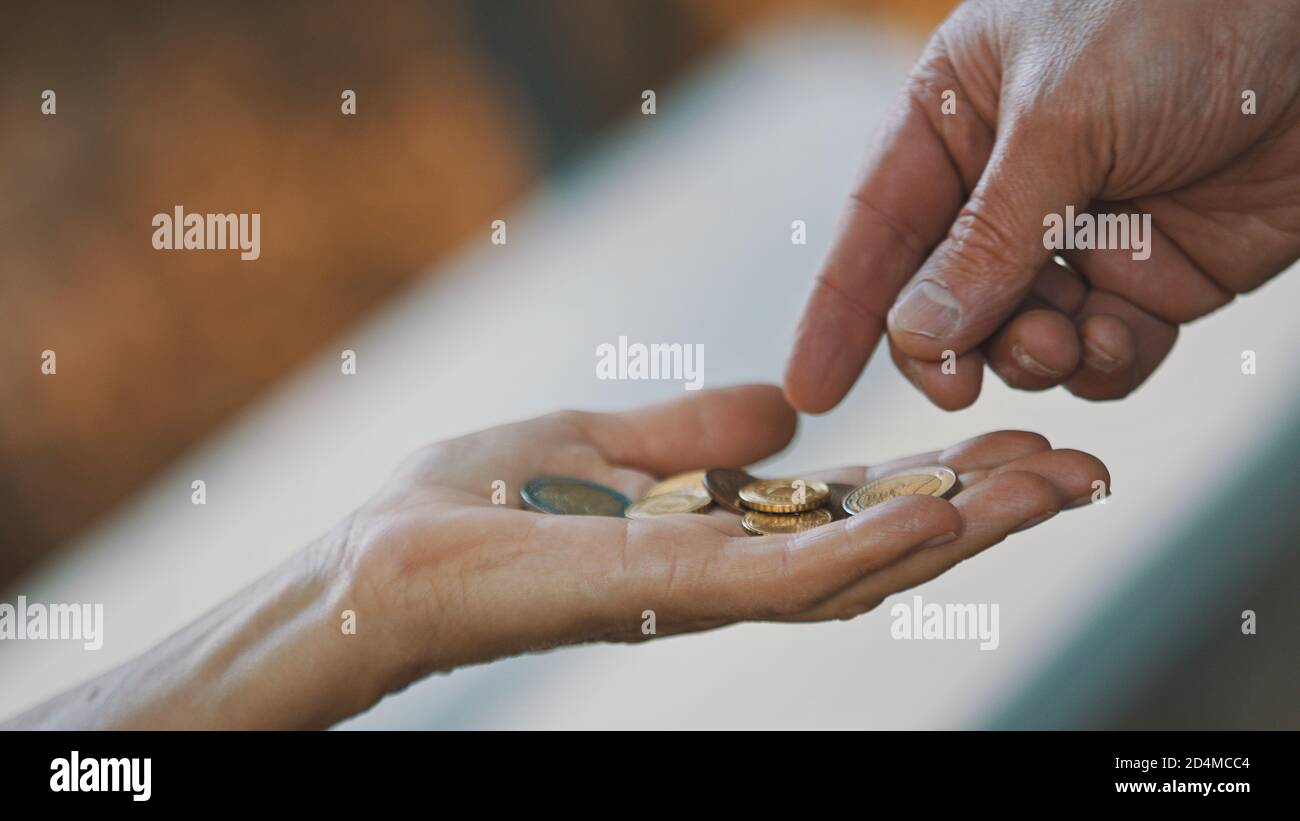 Woman elderly hands begging hi-res stock photography and images - Alamy
