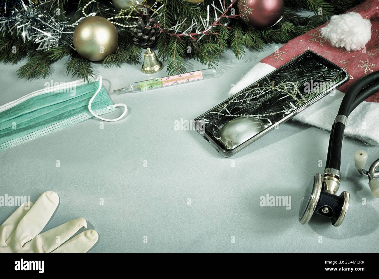 Christmas in medicine: stethoscope, coronavirus protection products and ...