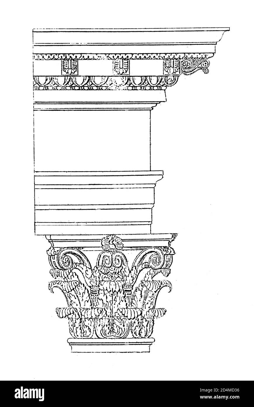 Antique 19th-century illustration of entablature from the Pantheon in ...