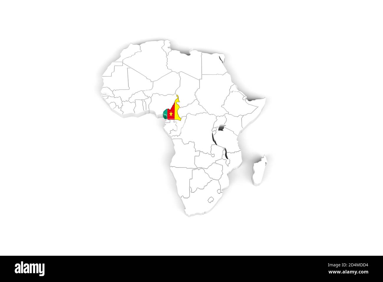 Africa 3d map with borders marked - Cameroon area marked with Cameroon ...