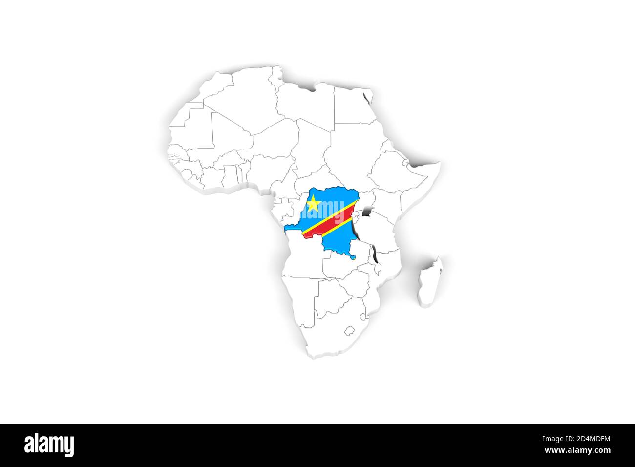 Africa 3d map with borders marked - Democratic Republic of Kongo area ...