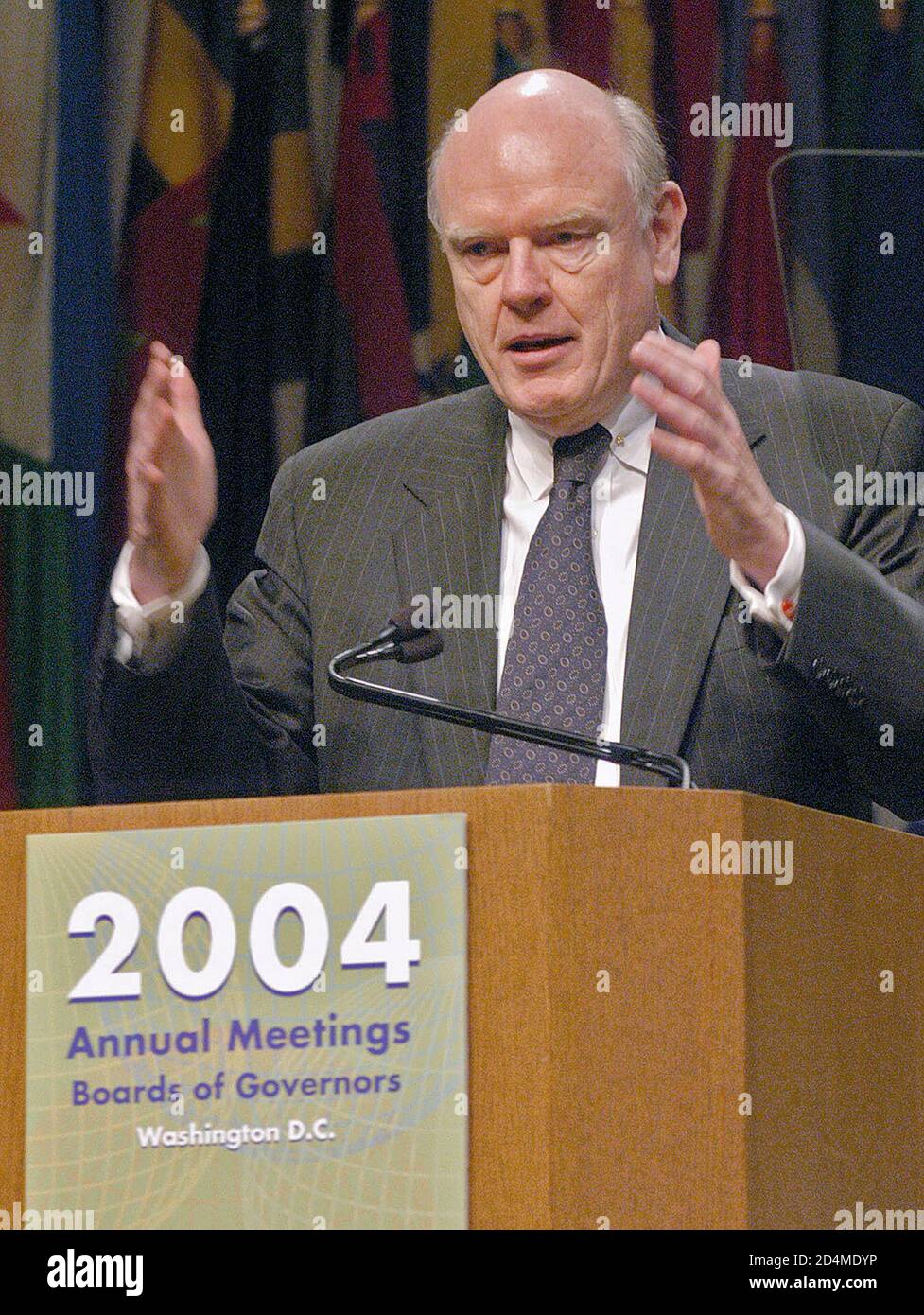 U.S. Treasury Secretary John Snow addresses the plenary at the IMF ...