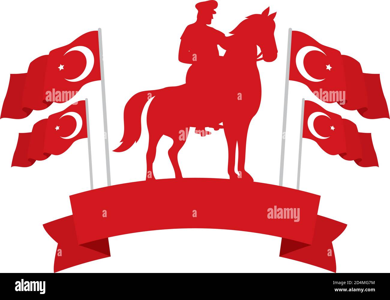 turkish military on horse with turkey flags emblem frame vector ...