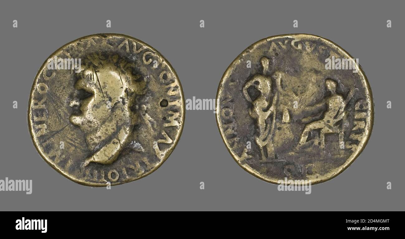 The front (obverse) of this coin portrays the emperor Nero facing left ...