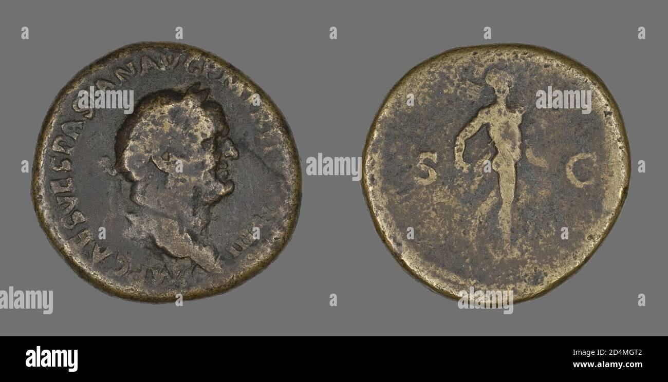 The front (obverse) of this coin portrays the head of Emperor Vespasian ...