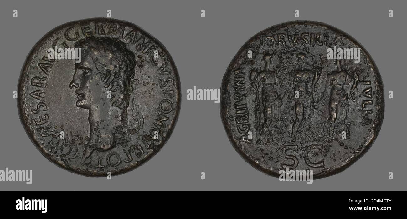 The front of this coin portrays the Roman General Germanicus Stock ...