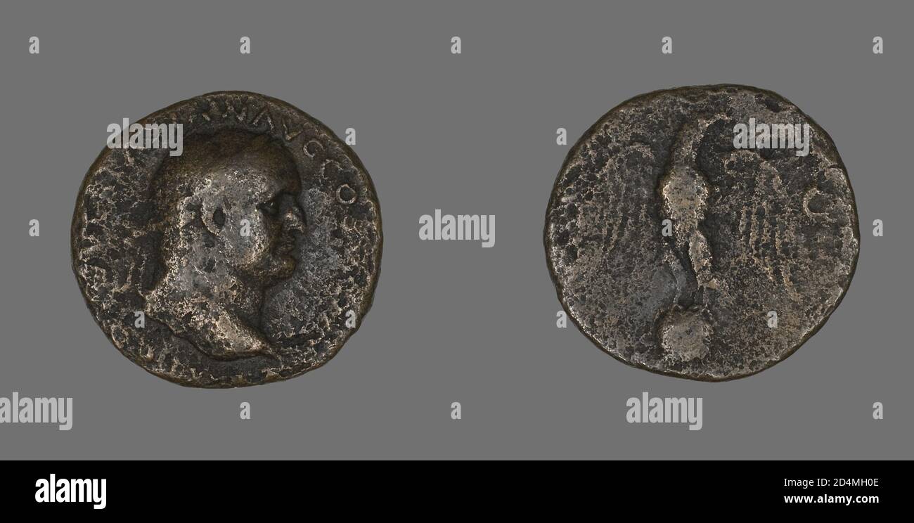 The front of this coin portrays the emperor Vespasian facing right ...