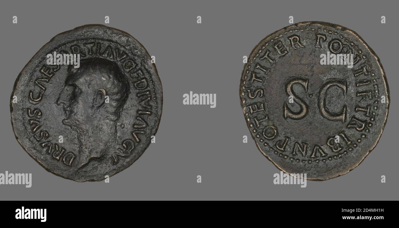 The front (obverse) of this coin portrays Drusus Caesar the son and ...