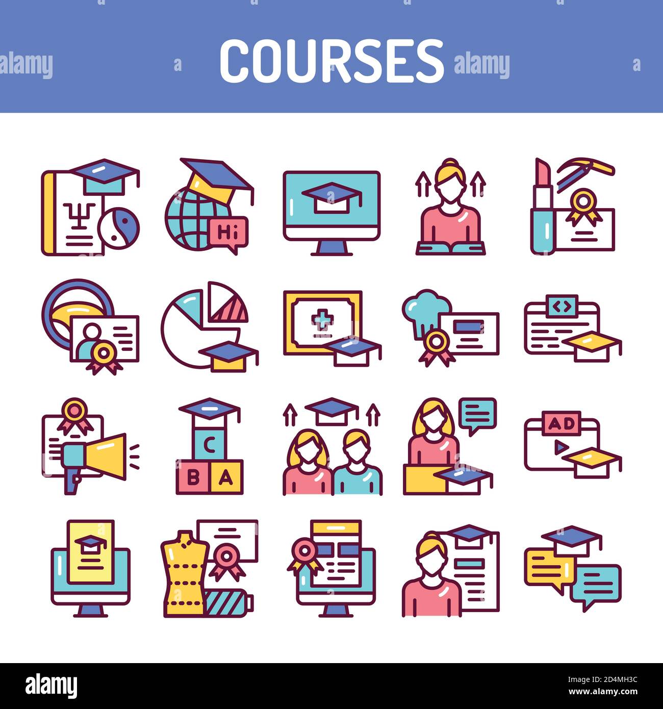 Courses training color line icons set. Vector illustration Stock Vector ...