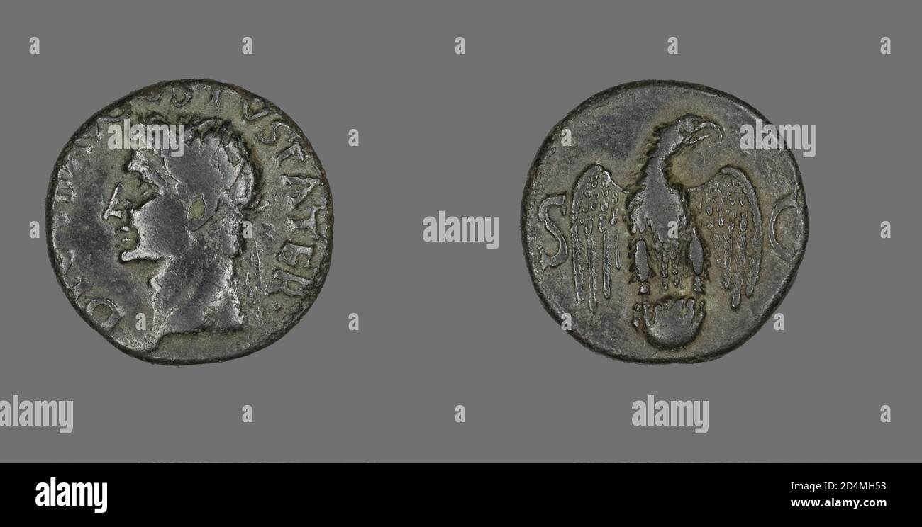 The front (obverse) of this coin portrays the emperor Augustus facing ...