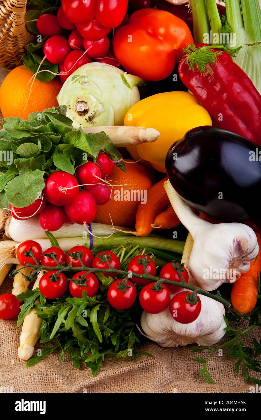 Assortment of various fresh organic vegetables from the garden Stock ...