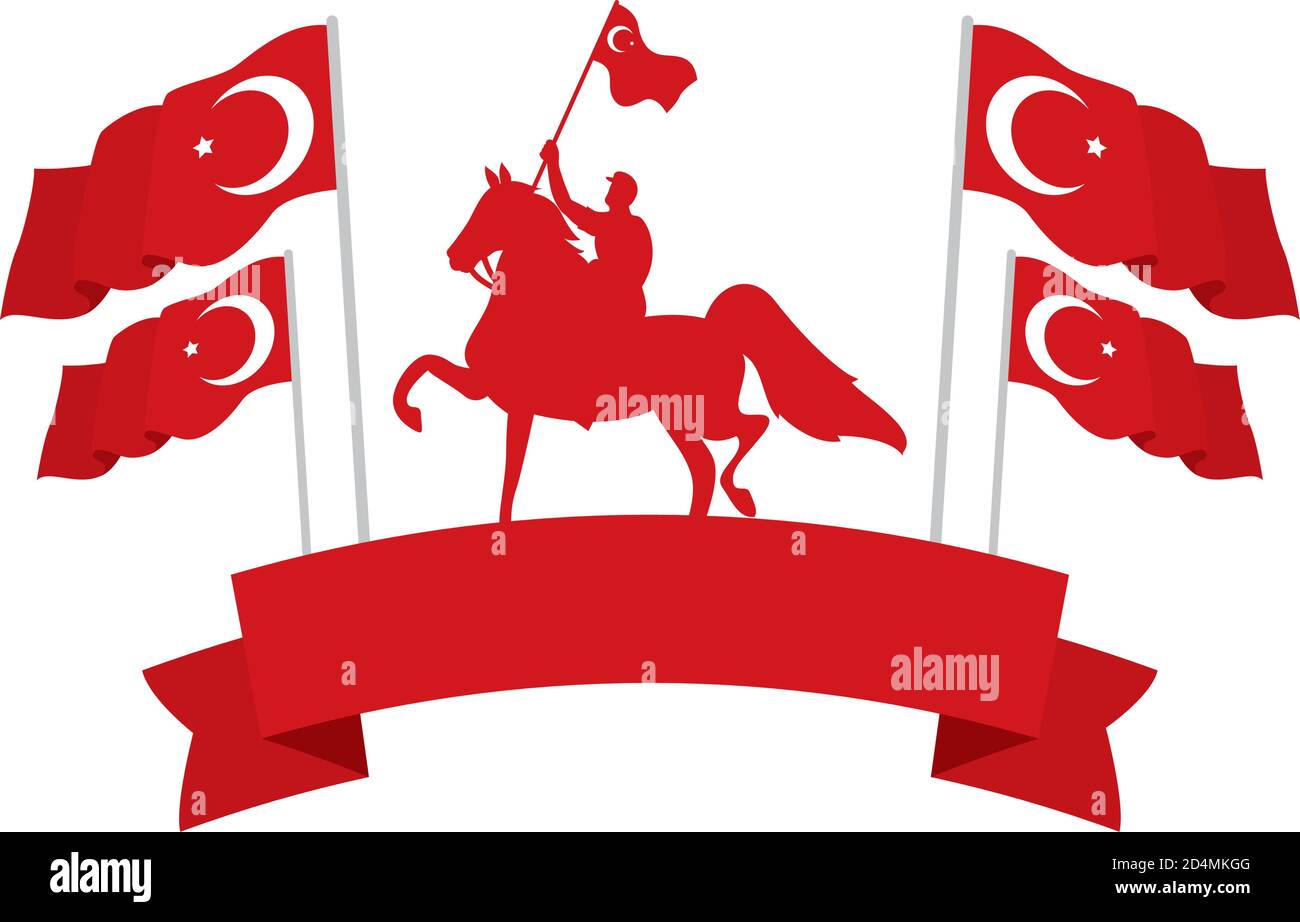 turkish military on horse with turkey flags emblem frame vector ...