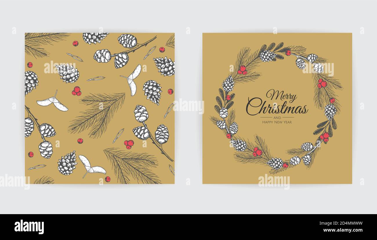 Vector Christmas Cards Set. Holiday Party Card Templates Design Stock ...