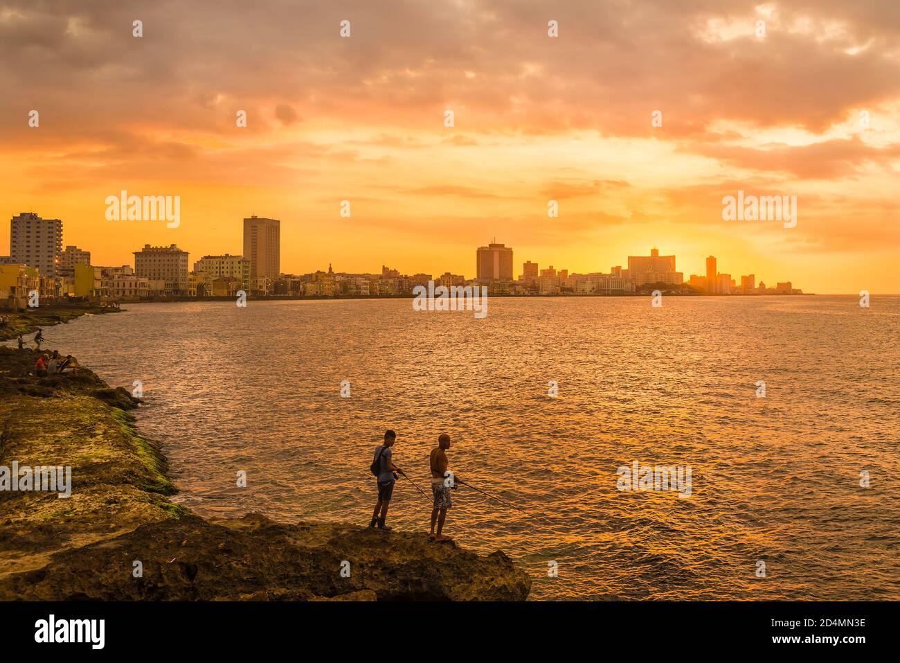 Sunset in Havana with a view of the city skyline and the ocean Stock ...