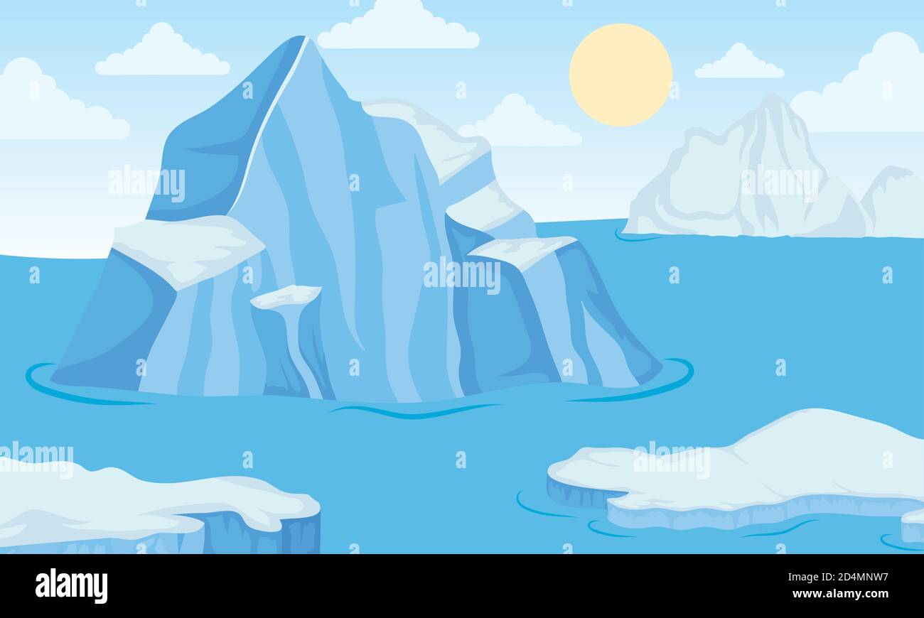 iceberg block and sun arctic scene landscape vector illustration design ...