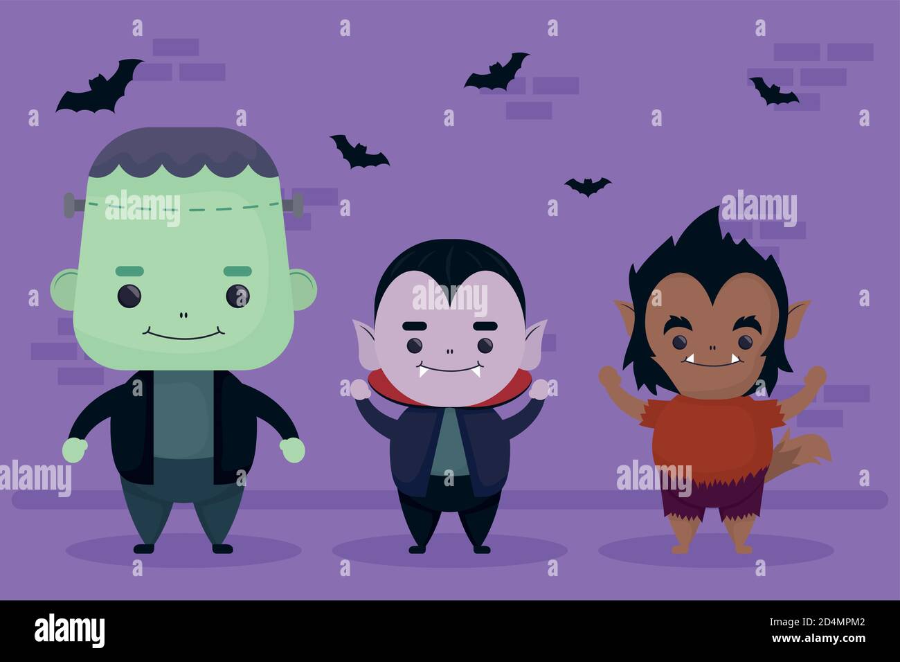 happy halloween wolfman and dracula with frankenstein characters vector ...
