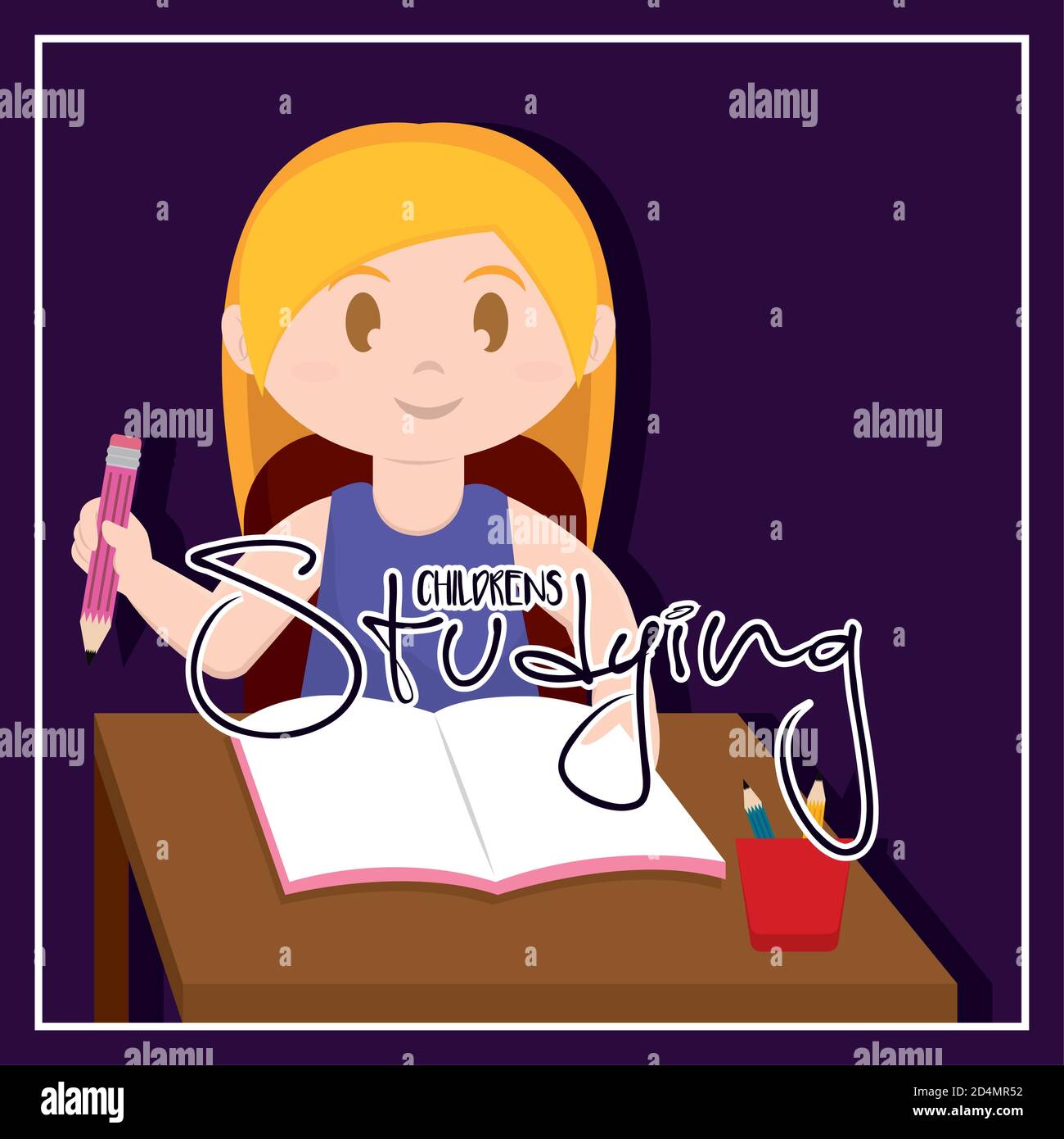 Isolated girl write childrens studying school sticker - Vector Stock ...