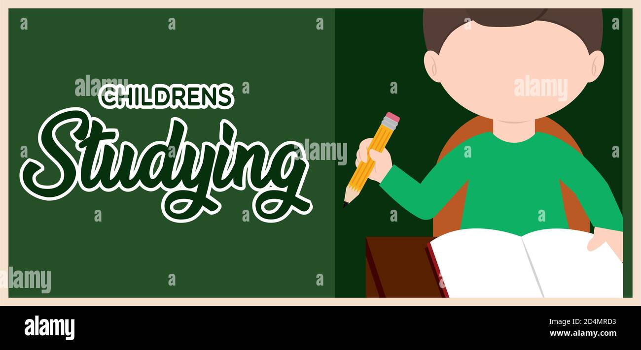 Isolated boy write childrens studying school banner - Vector Stock ...