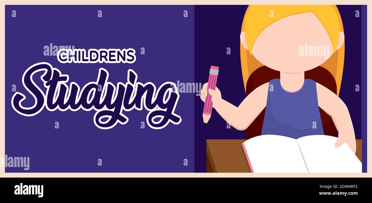 Isolated girl write childrens studying school banner - Vector Stock ...